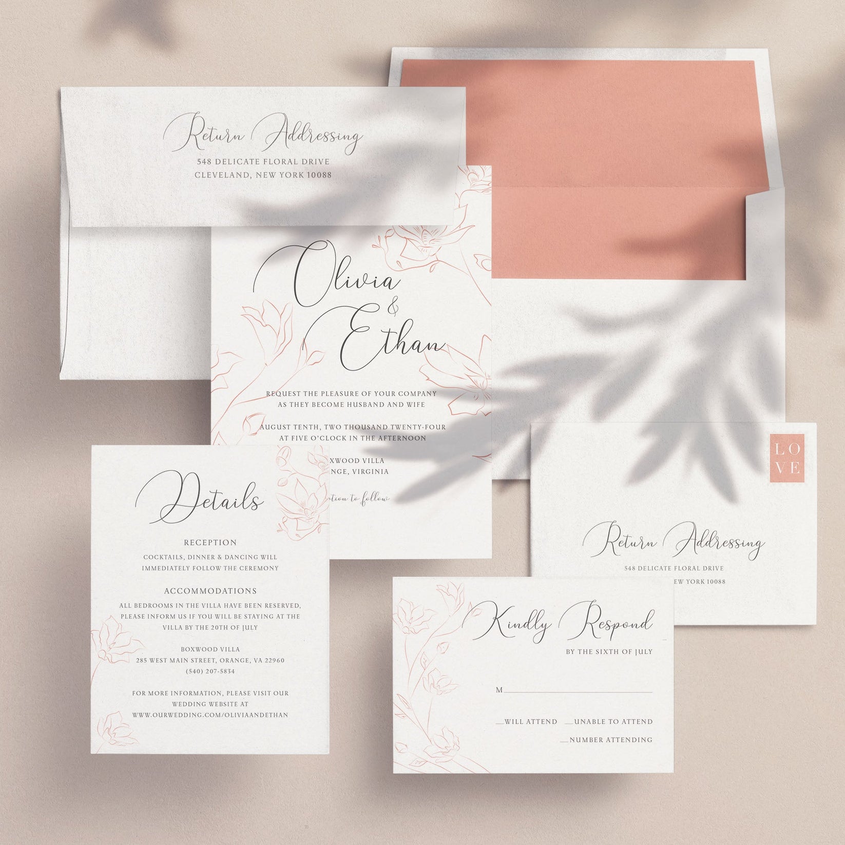 Delicate Floral Wedding Invitations | Blú Rose