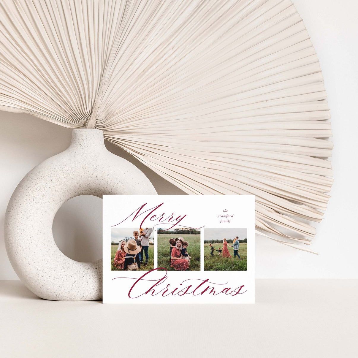 Elegant Three Photo Personalized Holiday Cards | Blú Rose